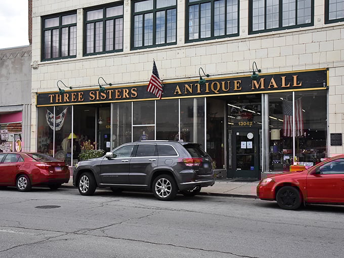 Three Sisters Antique Mall stands proudly on Western Avenue, its classic storefront promising vintage delights within.