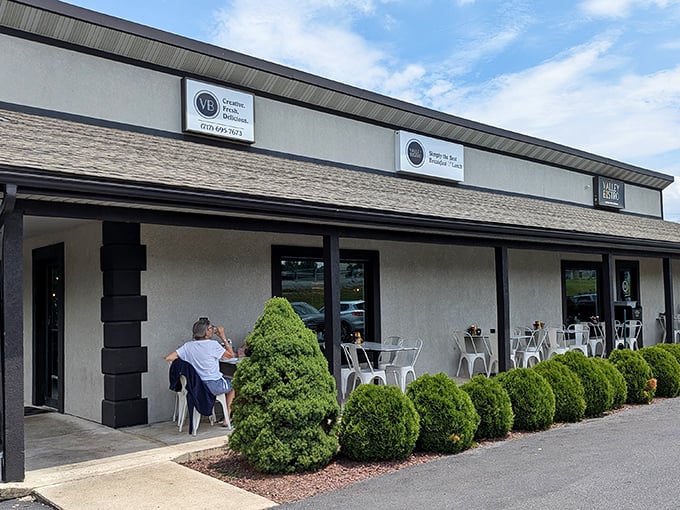 Clean lines and manicured shrubs suggest breakfast served with precision, care, and maybe a side of perfection.