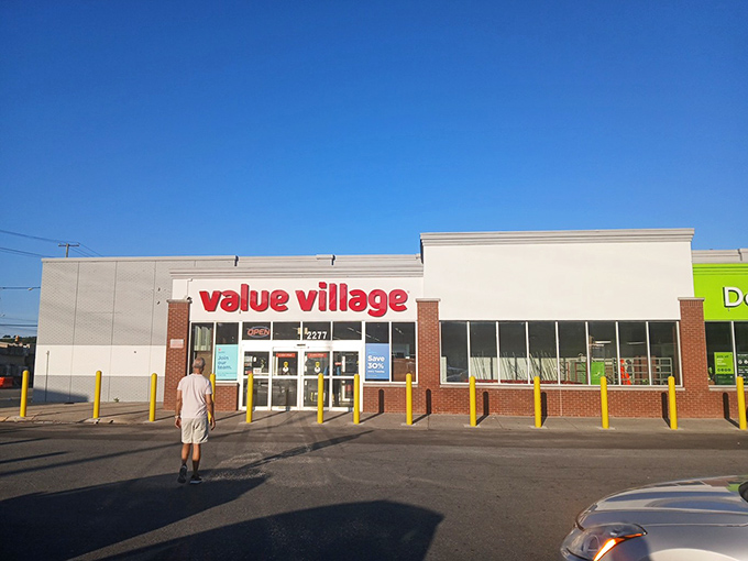 Value Village's storefront glows in the evening light, a siren call to savvy shoppers. The Las Vegas of thrift stores&mdash;always a chance to hit the jackpot!