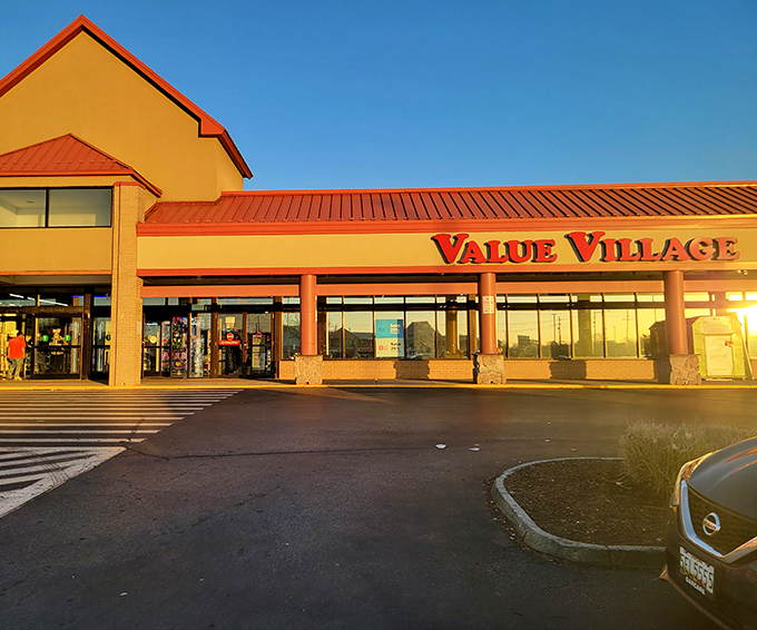 Golden hour lighting makes this Value Village location glow like a beacon for budget-conscious treasure hunters.