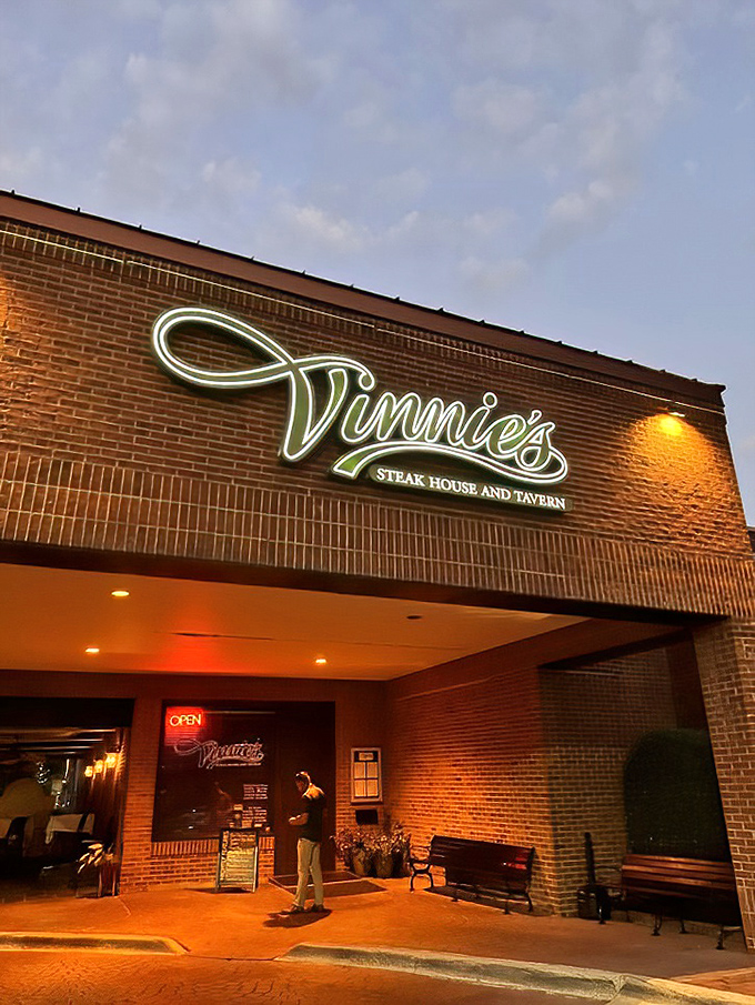 Brick and neon signs promise old-school steakhouse magic in every single bite.
