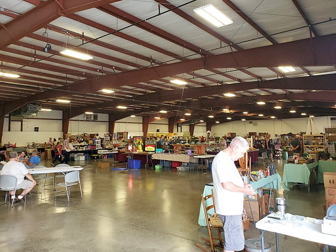 Clean, organized aisles make treasure hunting a pleasure at 3rd Sunday Market, where quality vintage items await new homes.