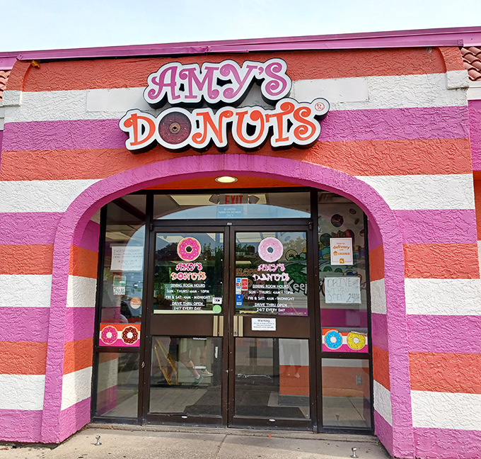 When a donut shop dresses this cheerfully, you know they're confident about the happiness waiting inside those doors.