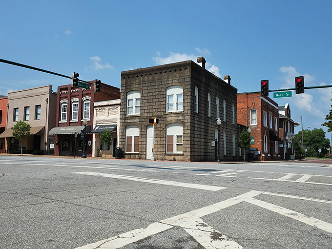 Historic buildings standing shoulder to shoulder like they're protecting the town's best-kept secrets from outsiders. 