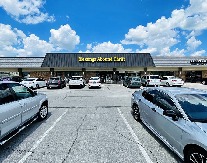 A busy parking lot is the universal sign of thrift store gold. Blessings Abound clearly lives up to its name on this sunny Kansas day.