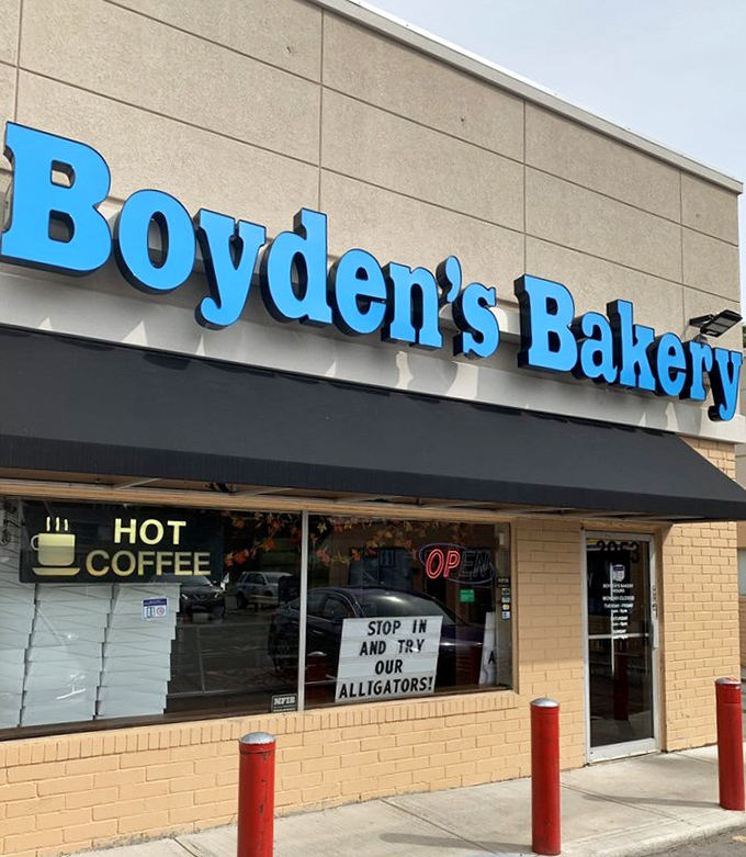 "Stop in and try our Alligators!" Only in a bakery is that an invitation rather than a terrifying warning.