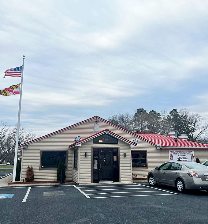 Where the locals go. Cambridge Diner's towering sign stands sentinel, guiding hungry travelers to crab cake heaven.