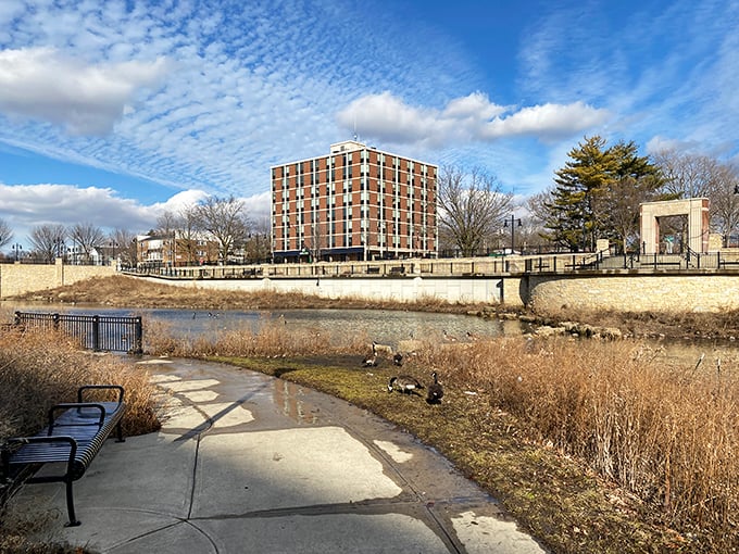 Champaign's riverside development offers scenic views and surprisingly affordable living just a stone's throw from urban amenities.