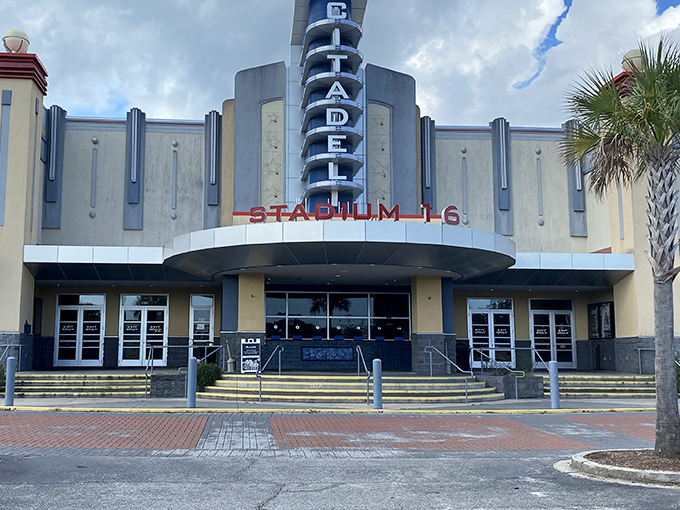 The Citadel Stadium 16's art deco facade brings Hollywood glamour to Charleston, perfect for post-shopping entertainment when your feet need a break.