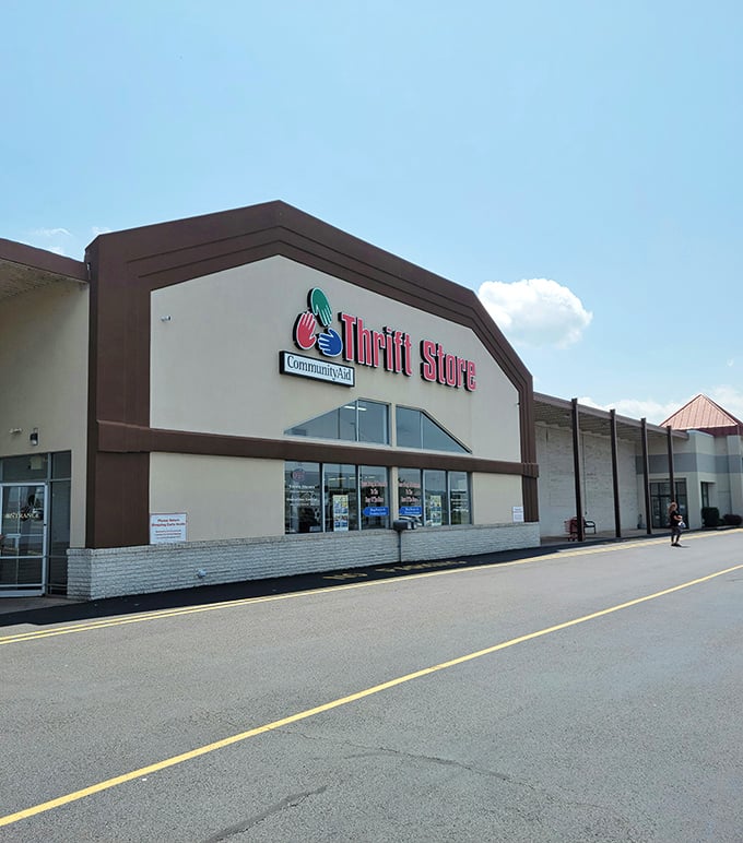 The colorful logo of Community Thrift promises a rainbow of possibilities inside this surprisingly massive secondhand haven.