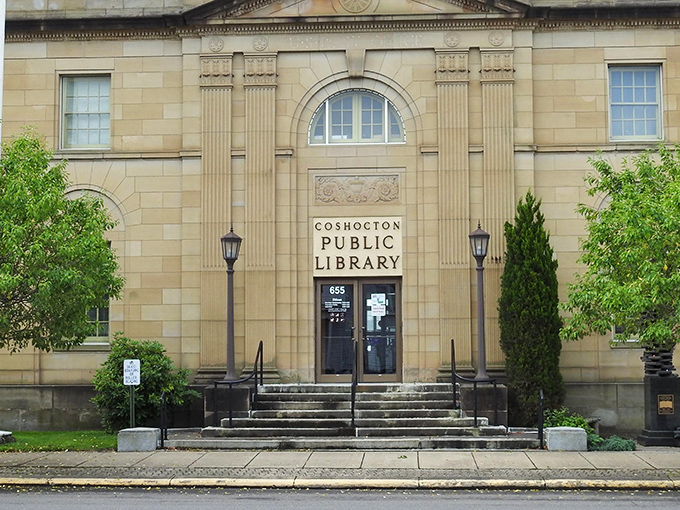 Coshocton's stately public library stands as a testament to the town's commitment to education and culture.