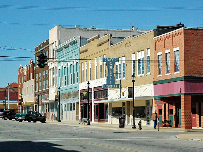 Denison's main street showcases the kind of architectural details developers today would charge a premium for, yet here they're just part of daily life.