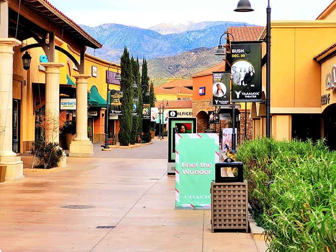 Tommy Hilfiger's archway entrance says "Welcome to savings" in the most architecturally pleasing way possible.