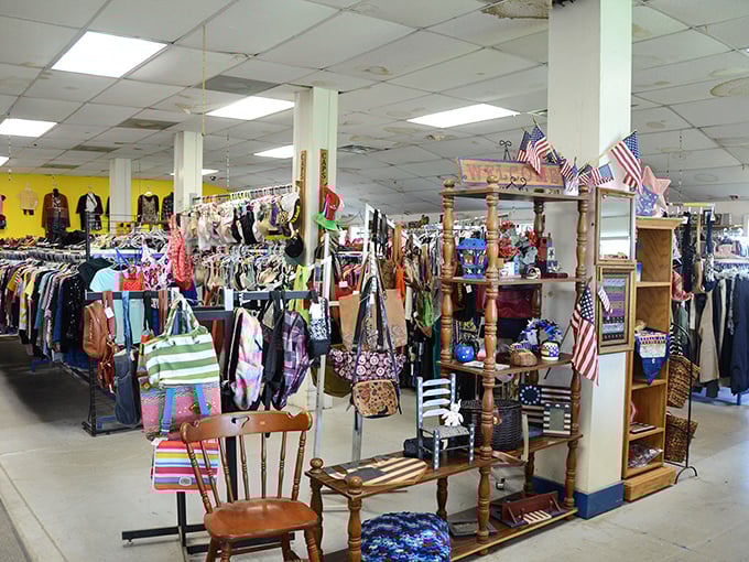 Inside, a meticulously organized wonderland of clothing, furniture, and knickknacks stretches for days.