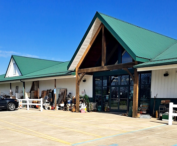 Clean lines and plenty of parking make vintage shopping comfortable for the whole family.