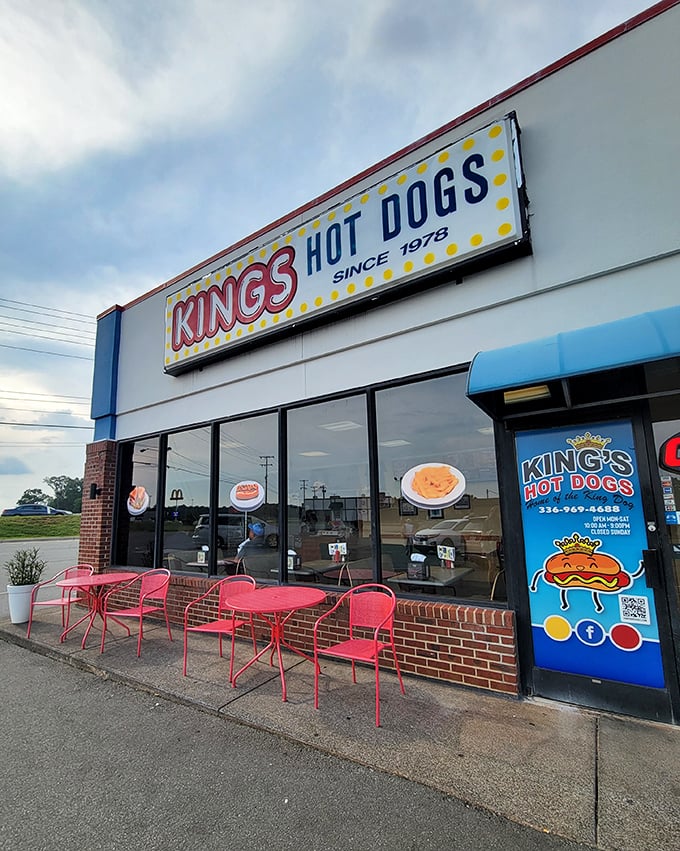 The bold sign at King's Hot Dogs has been guiding hungry travelers since 1978. Some landmarks are measured in flavor, not just years.