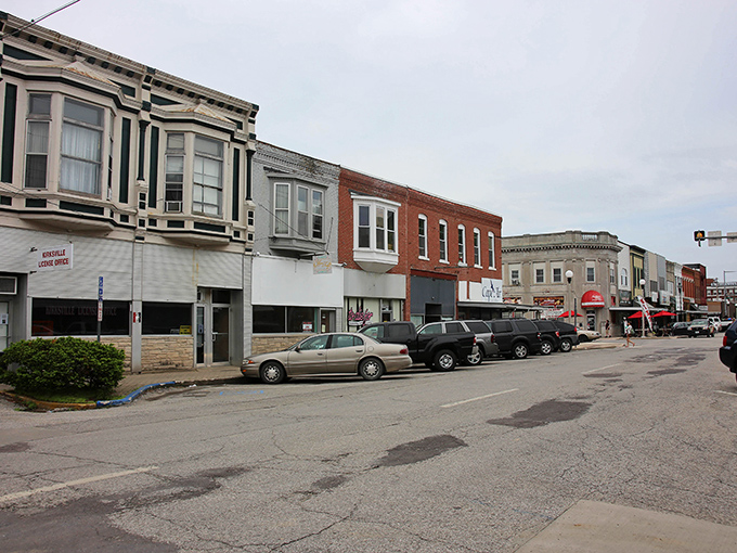 The buildings on this street are a beautiful blend of history and charm, a truly delightful slice of Americana.