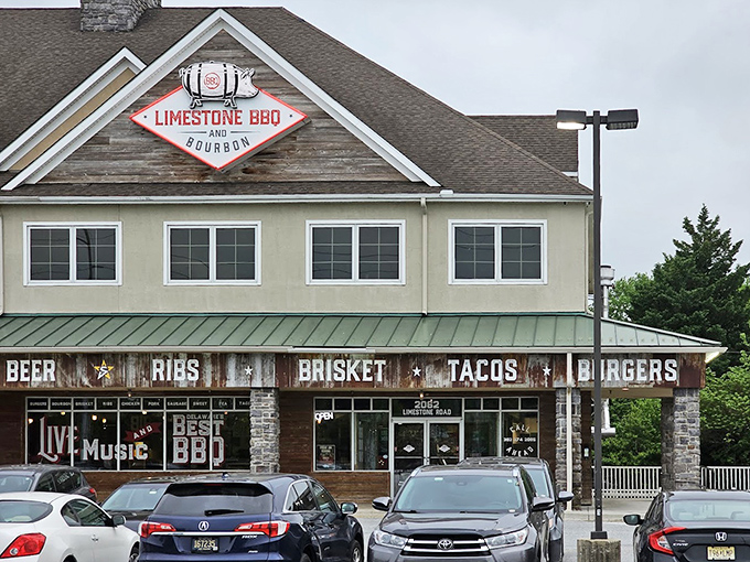 Stone accents and clean design create the perfect backdrop for serious smoked meat conversations.