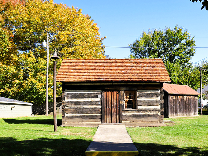 Same cabin, different angle&mdash;where pioneer charm meets treasure hunting. That wooden door practically whispers stories from another century.