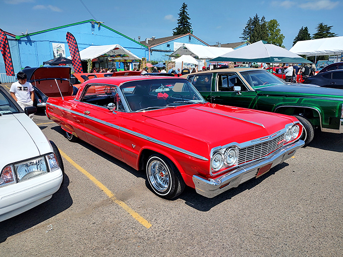 Classic cars add nostalgic flair to the M&M Marketplace experience. Where yesterday's dreams park alongside today's bargains!