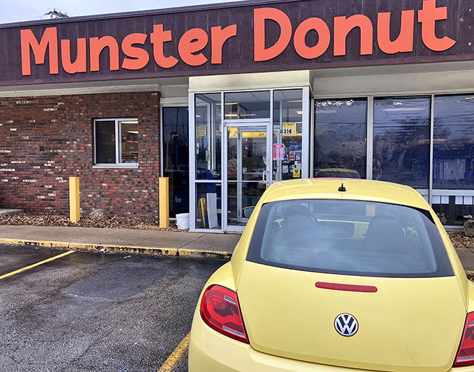 Red walls and checkered floors create the perfect backdrop for donuts that taste like pure childhood joy.