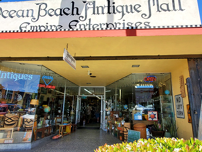 Ocean Beach's antique district captures that perfect California casual spirit in every welcoming shop entrance.