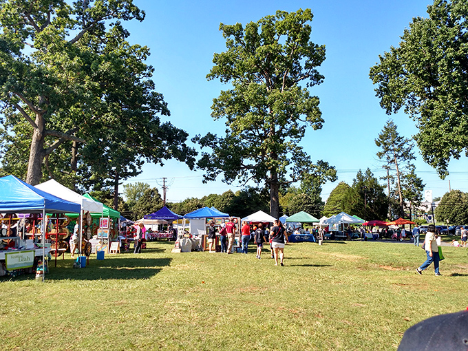 A marketplace with breathing room! Olney's grassy setting invites shoppers to slow down and savor the outdoor shopping experience.