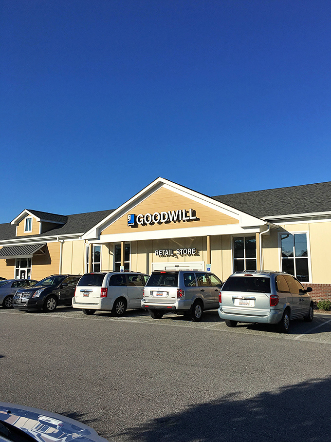 That familiar Goodwill glow promises the same reliable treasures that have delighted shoppers for decades.