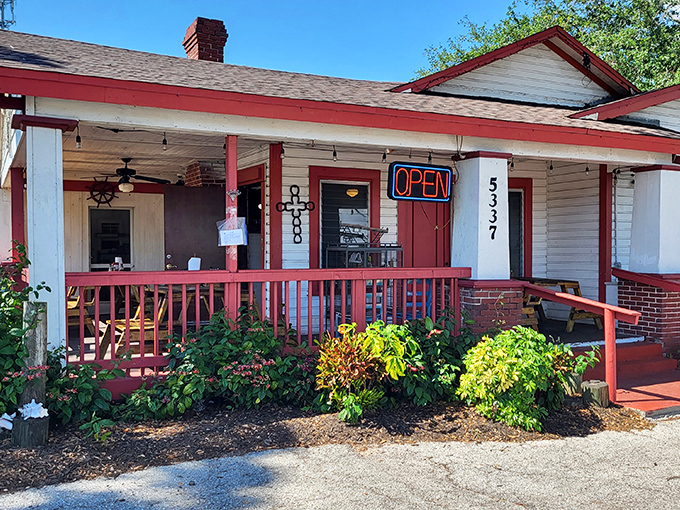 This charming red porch welcomes you to a seafood experience that feels like Sunday dinner at a fisherman's house.