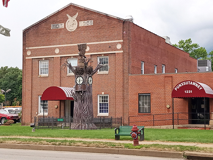 Beyond Groundhog Day fame, Punxsutawney offers year-round affordability with quirky attractions like this wooden clock tower.