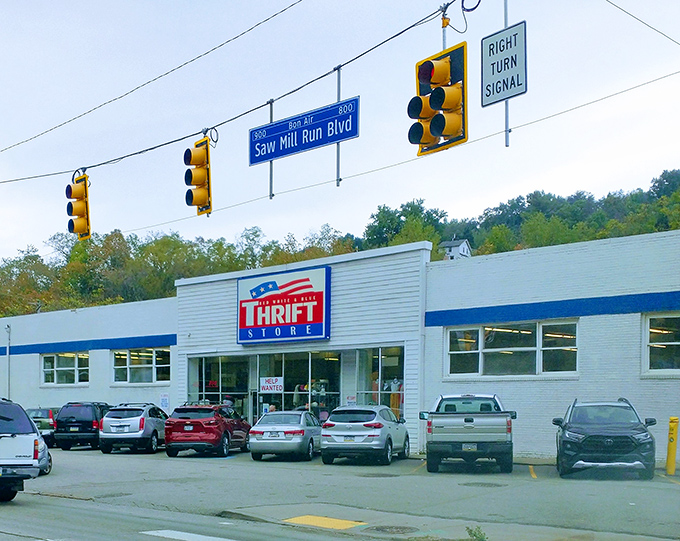 Cars fill the lot at this Pittsburgh thrift institution. Where savvy shoppers mine for gold among yesterday's discards.