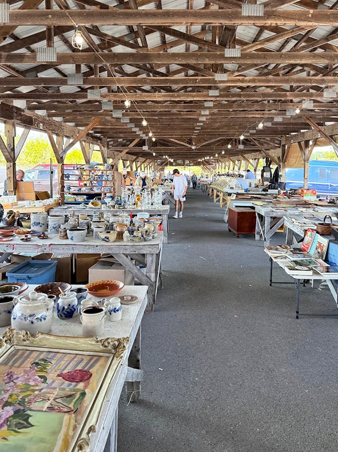 Endless rows of treasures under a cathedral-like wooden canopy. Your wallet may leave lighter, but your car will definitely leave heavier.