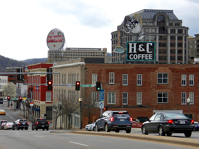 This vibrant street scene captures the perfect blend of mountain charm and urban sophistication beautifully.