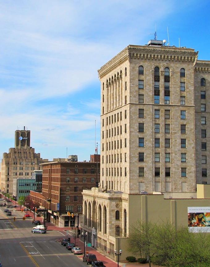 The towering structures of downtown Saginaw create an urban skyline that proves small cities can have big-city character and charm.