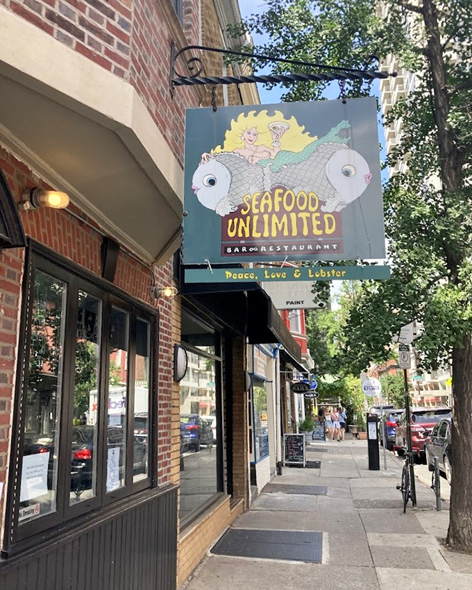 Seafood Unlimited's playful exterior hints at the serious oceanic delights swimming around inside those doors.