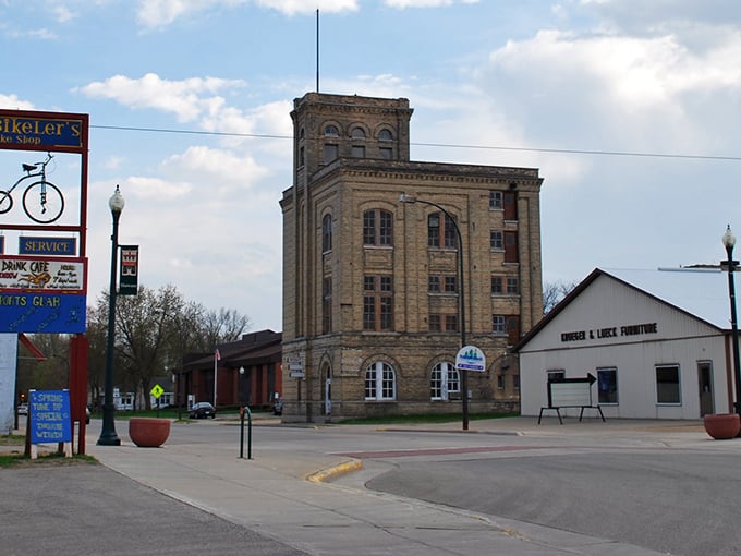 This towering grain elevator stands as a monument to agricultural heritage, reminding visitors of the honest work that built America.
