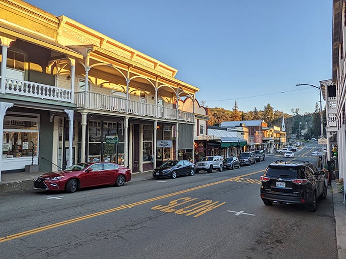The golden hour hits Sutter Creek, illuminating its historic buildings and promising a perfect evening.