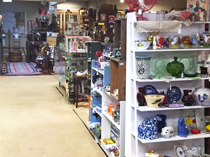 Shelves lined with colorful finds prove that one person's storage is another person's shopping paradise.
