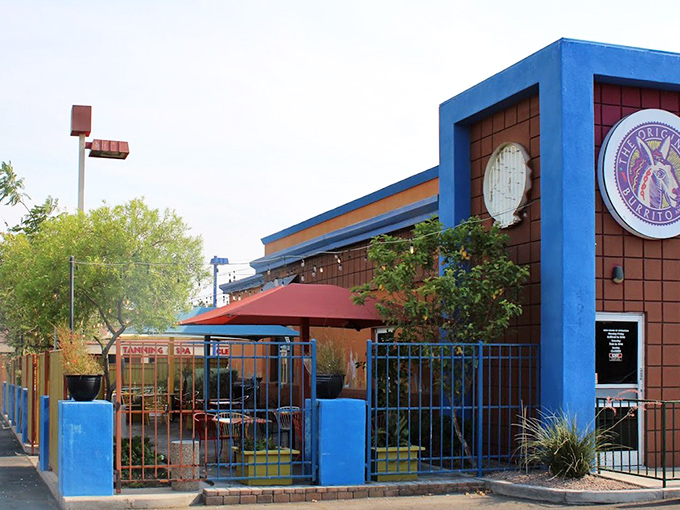Blue accents pop against the desert backdrop at this Phoenix institution. Their chimichangas have been stopping traffic for years!