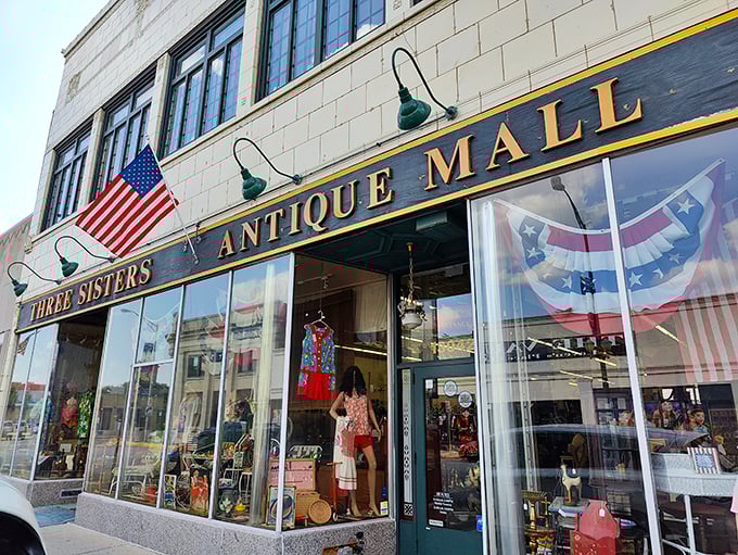 American flags frame the entrance to this Blue Island gem, where every item tells a story from decades past.