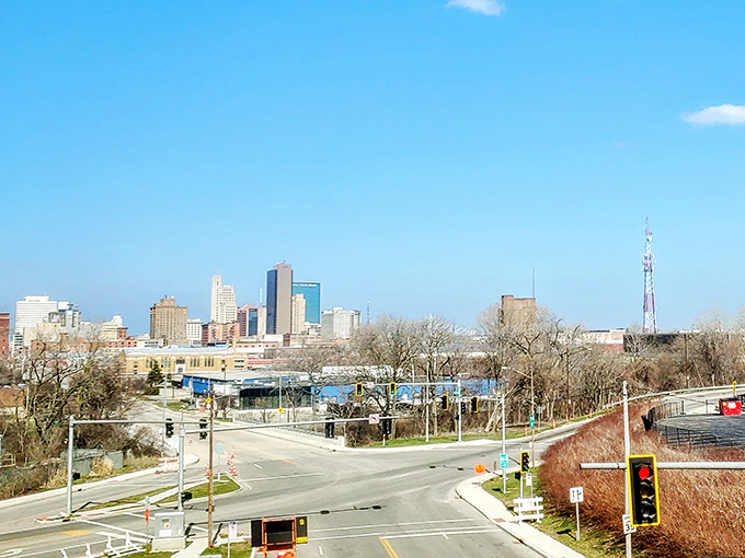 Evening light bathes Toledo's skyline in golden warmth, painting the Maumee River like liquid sunset.