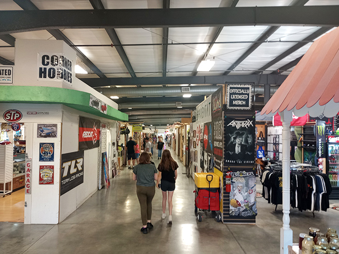 Wide indoor corridors stretch like shopping highways lined with booths full of yesterday's treasures and today's deals.