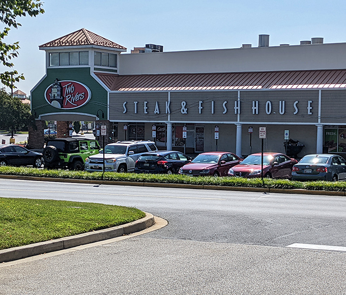 The modern exterior of Two Rivers houses a Maryland institution where steaks and seafood compete for the spotlight&mdash;and everyone wins.