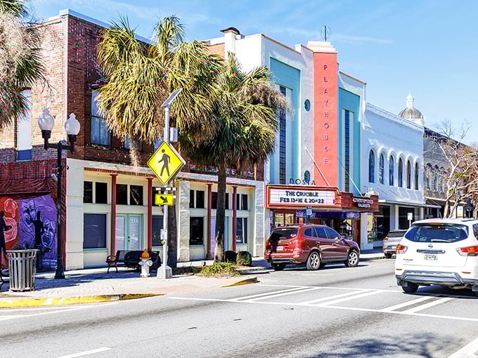 Colorful storefronts welcome visitors to downtown Valdosta, where dining out doesn't require a second mortgage.