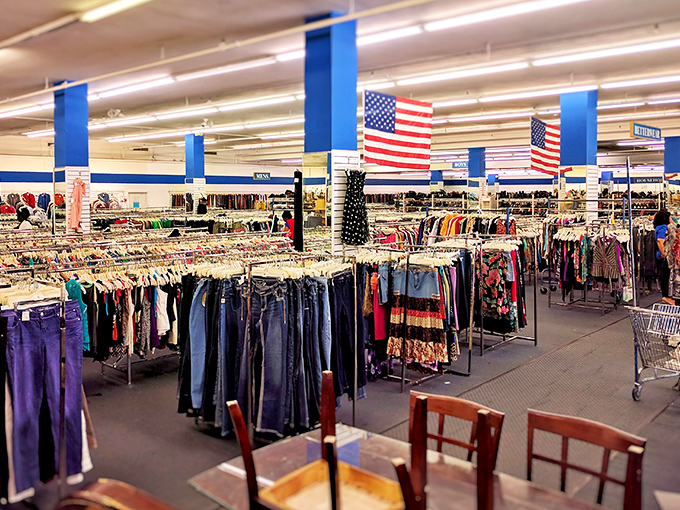 Inside this unassuming building, racks of potential wardrobe revivals await shoppers who understand that treasure hunting requires looking beyond appearances.