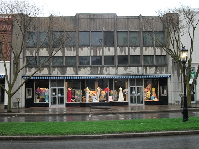 On Main Street in Wellsboro, storefront displays add pops of color and creativity to a rainy day in this small Pennsylvania town.