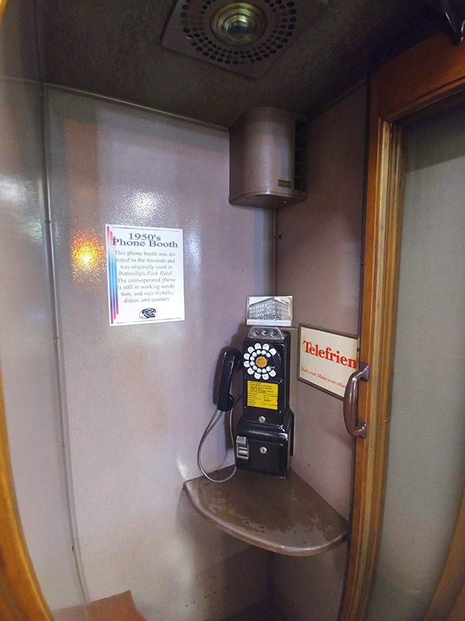 This 1950s phone booth from Pottsville's Park Hotel reminds us of a time when "mobile phone" meant the cord stretched into the kitchen.