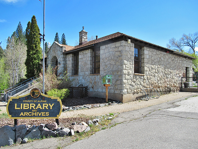 Alpine County's Library and Archives building looks carved from the mountains themselves. Stone walls that have weathered decades of Sierra seasons.