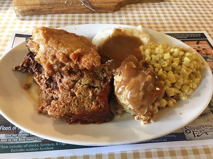 The Amish Country Sampler plate solves the universal dilemma of wanting to try everything without needing to be rolled out afterward.