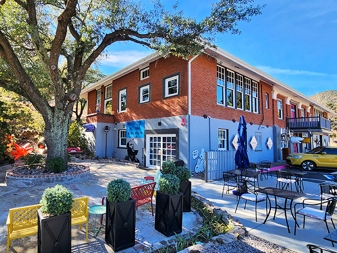 The Artemizia Foundation brings contemporary art to historic brick, creating the perfect marriage of Bisbee's past and present. Those colorful chairs invite contemplation of both.